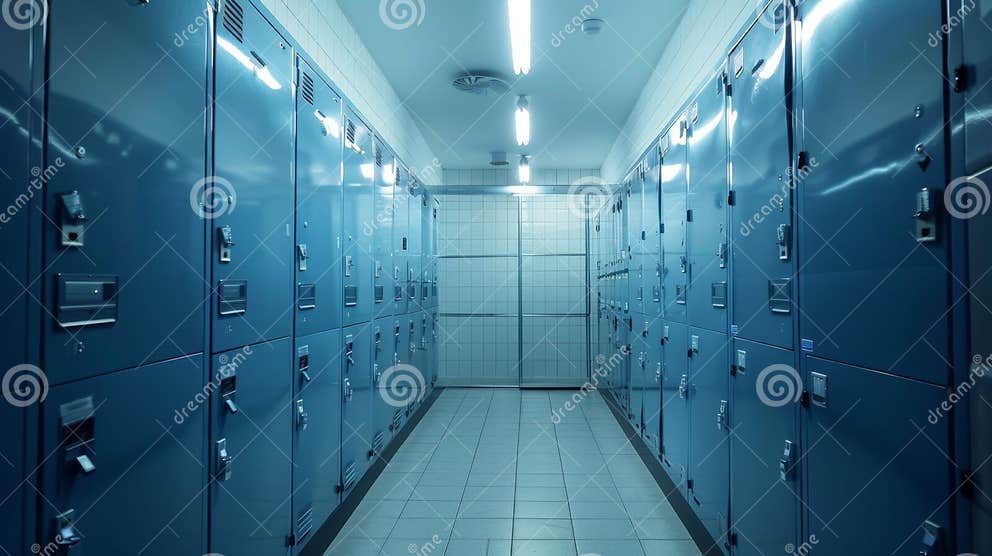 Empty Locker Room with Blue Lockers, Generative AI Stock Photo - Image ...
