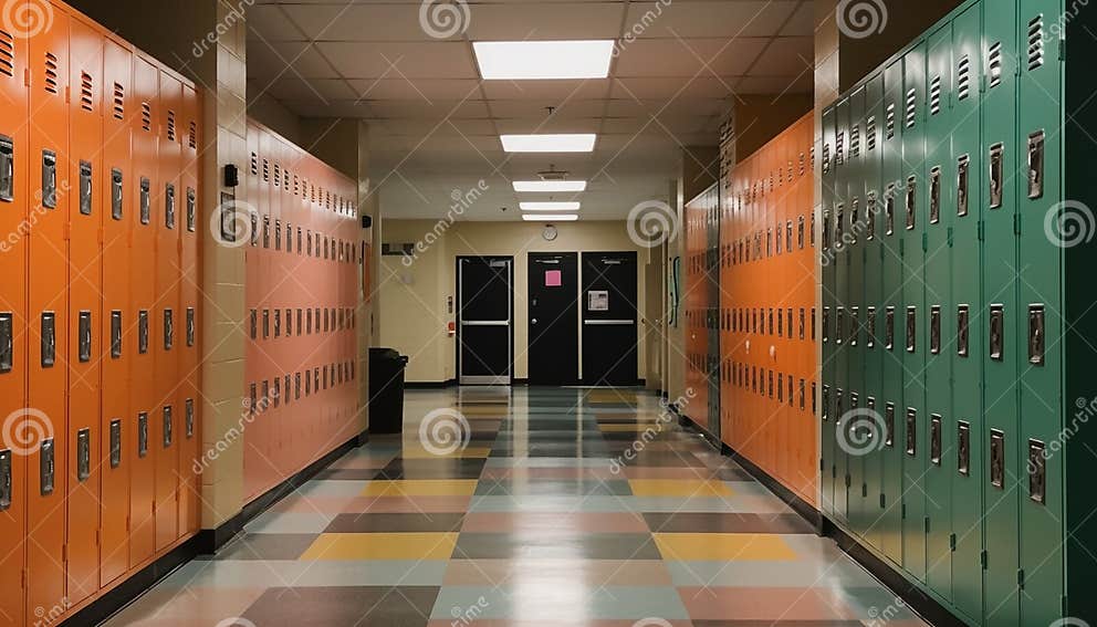 Empty Locker Room with Metal Lockers in a Modern Building Generated by ...