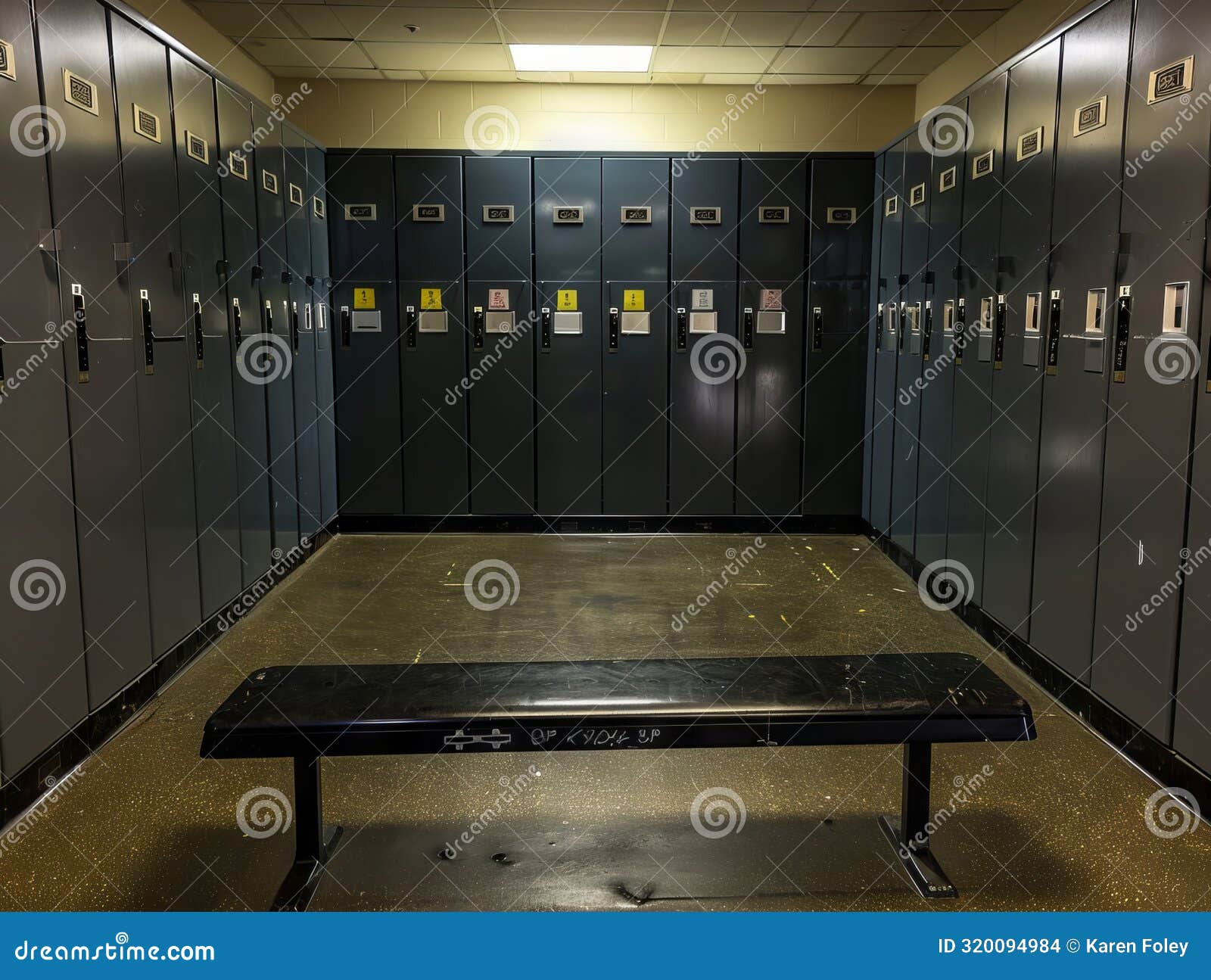 Empty locker room stock illustration. Illustration of lighting - 320094984