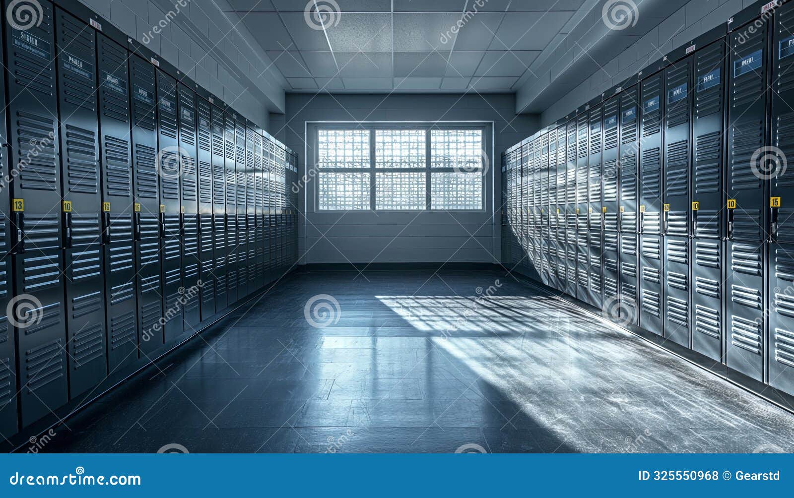 Empty Locker Room with Symmetric Rows of Lockers Stock Photo - Image of ...