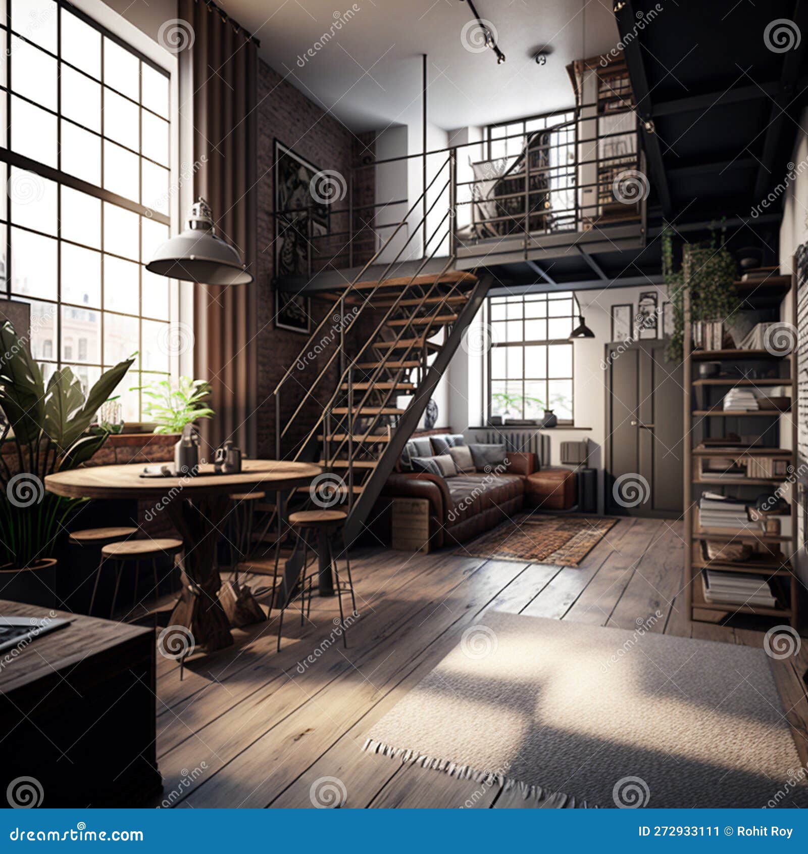 Empty Loft Apartment Industrial Style Ai Generative Stock Illustration ...