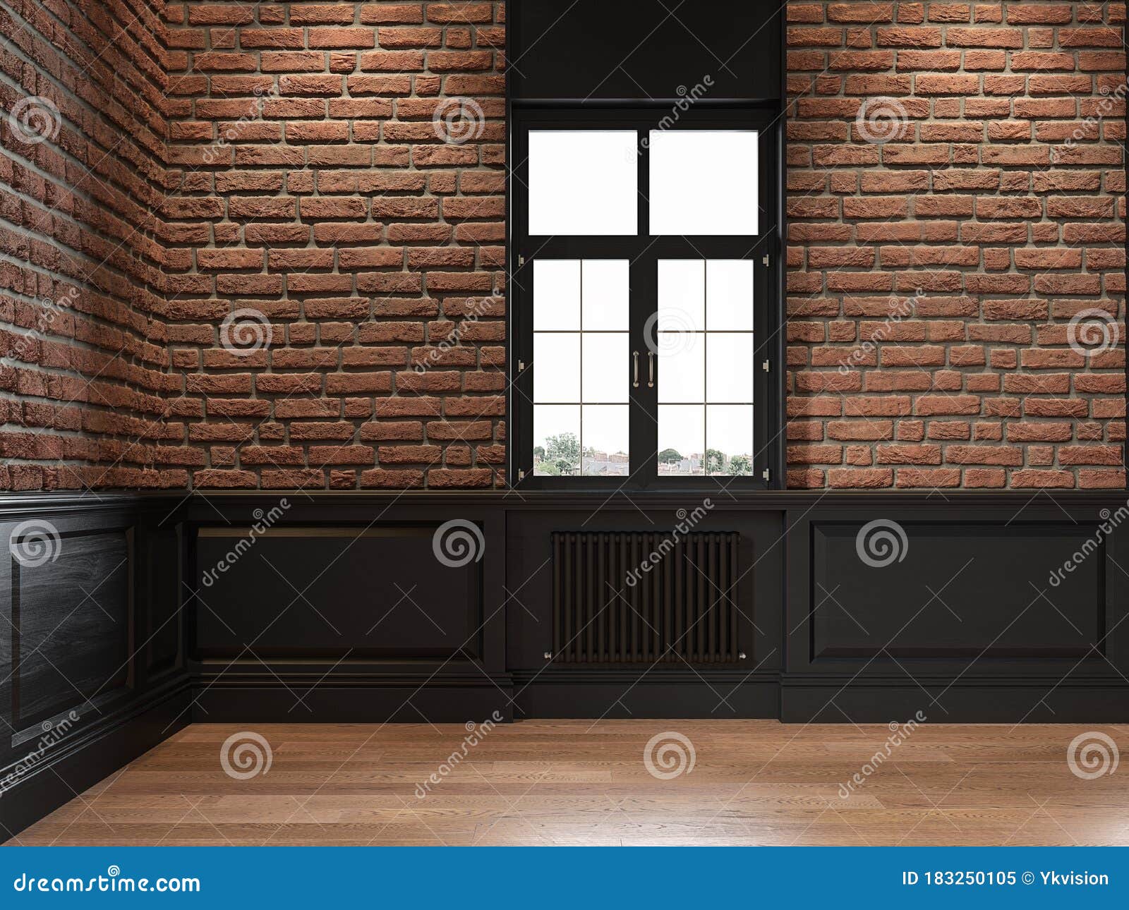Empty Loft Interior with Brick Wall, Wall Panel and Window. Stock ...