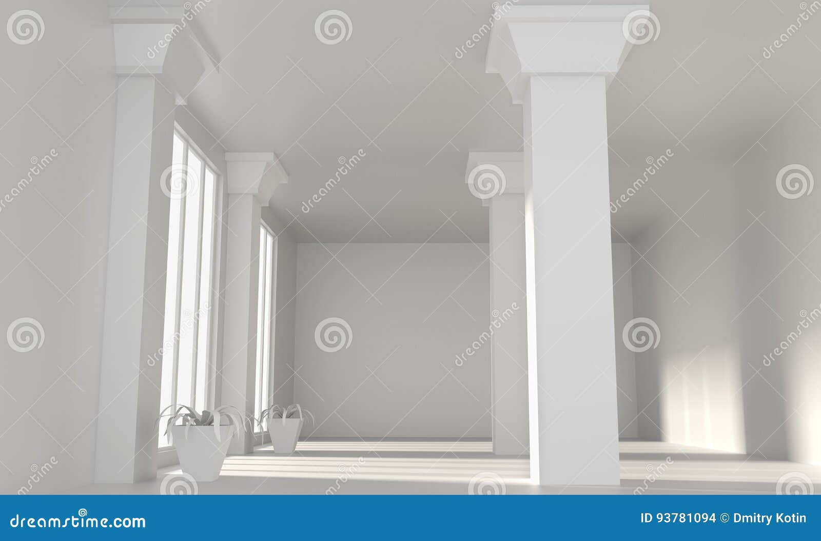 Empty Loft Room with White Walls and Columns. Stock Illustration ...