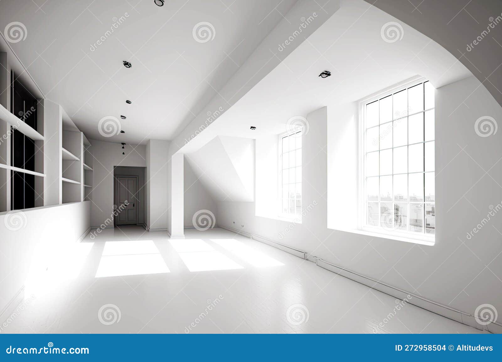 Empty Loft Room with White Walls Stock Photo - Image of empty, concrete ...