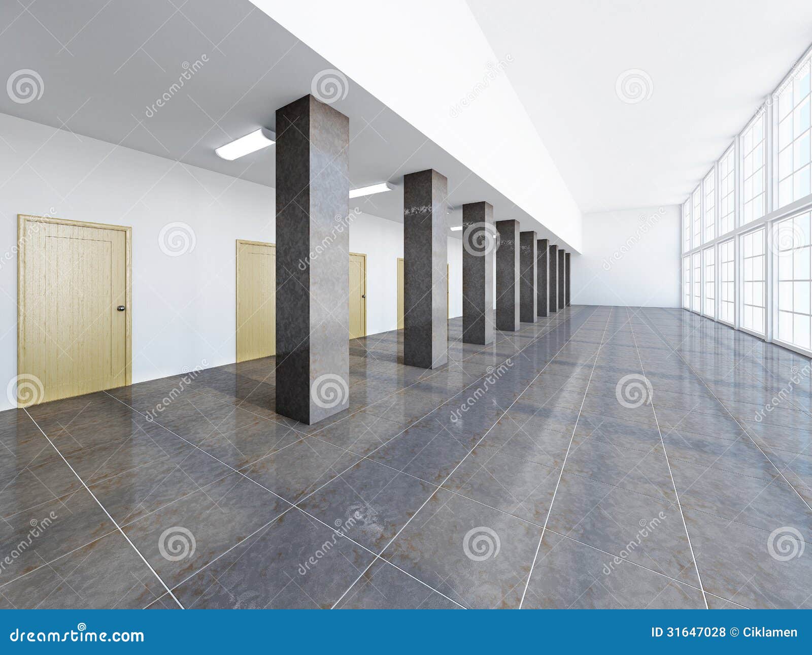 Long Corridor With Doors And Darkness At End. Animation. Moving Forward ...