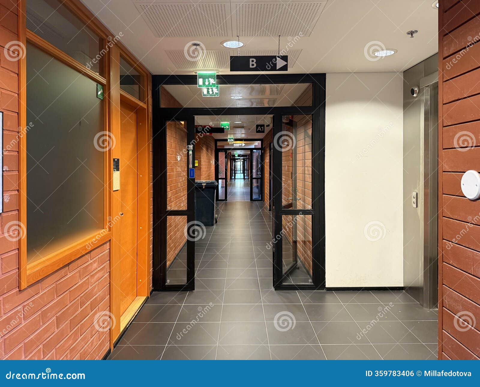Empty Long Corridor in Modern Building, Hall Background Stock Photo ...