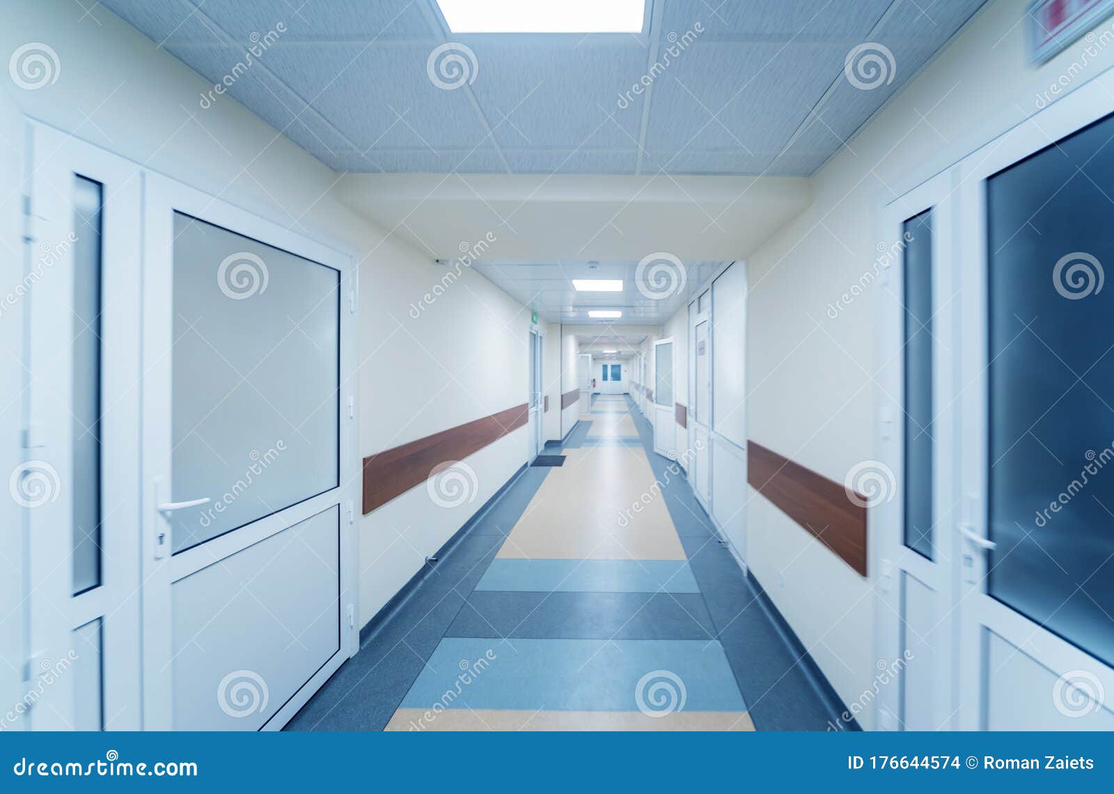 Empty Long Corridor in the Modern Clinic. Stock Photo - Image of ...