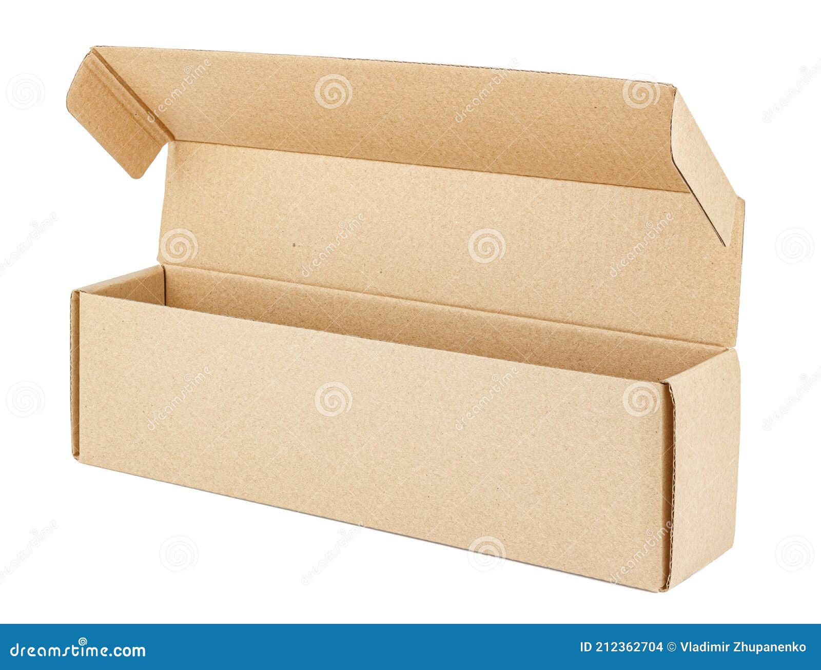 Empty Long Rectangle Brown Cardboard Box with Open Lid Isolated on a ...