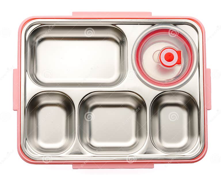 Empty Lunch Box With Metal Compartments Isolated On White Background Stock Image Image Of