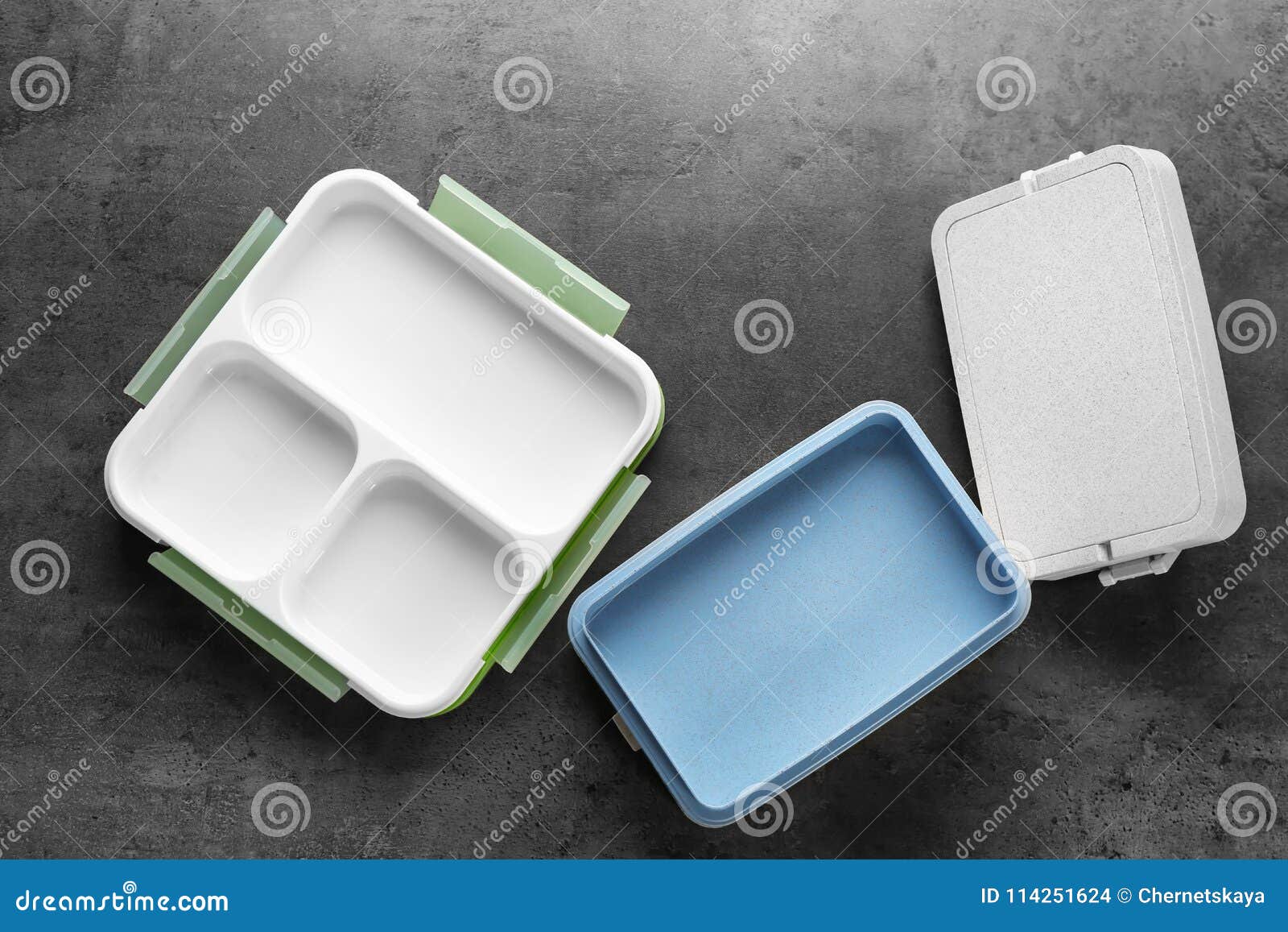 Empty lunch boxes on table stock photo. Image of table - 114251624