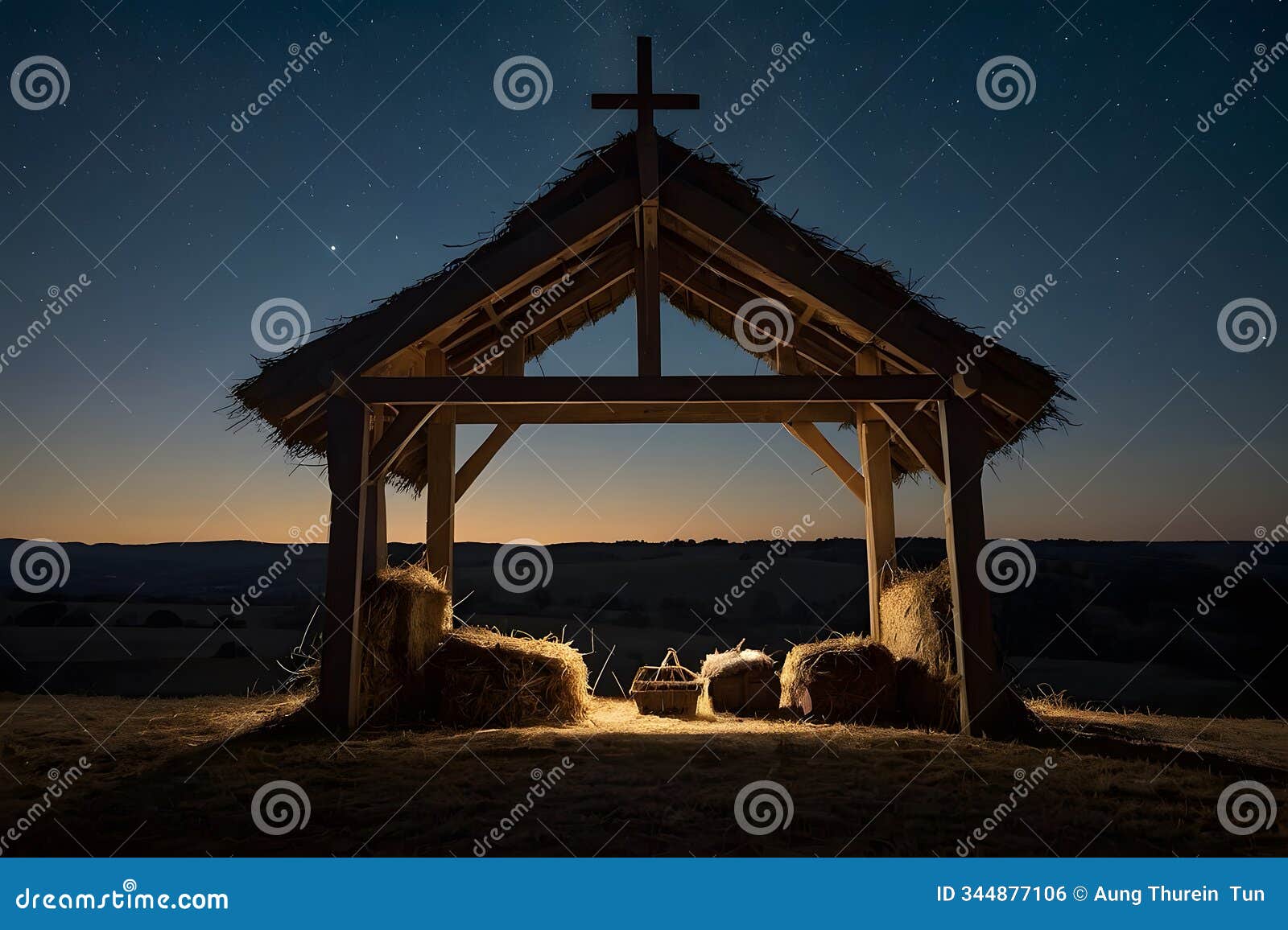An Empty Manger and a Bright Star, Concept of Nativity Scene As in ...