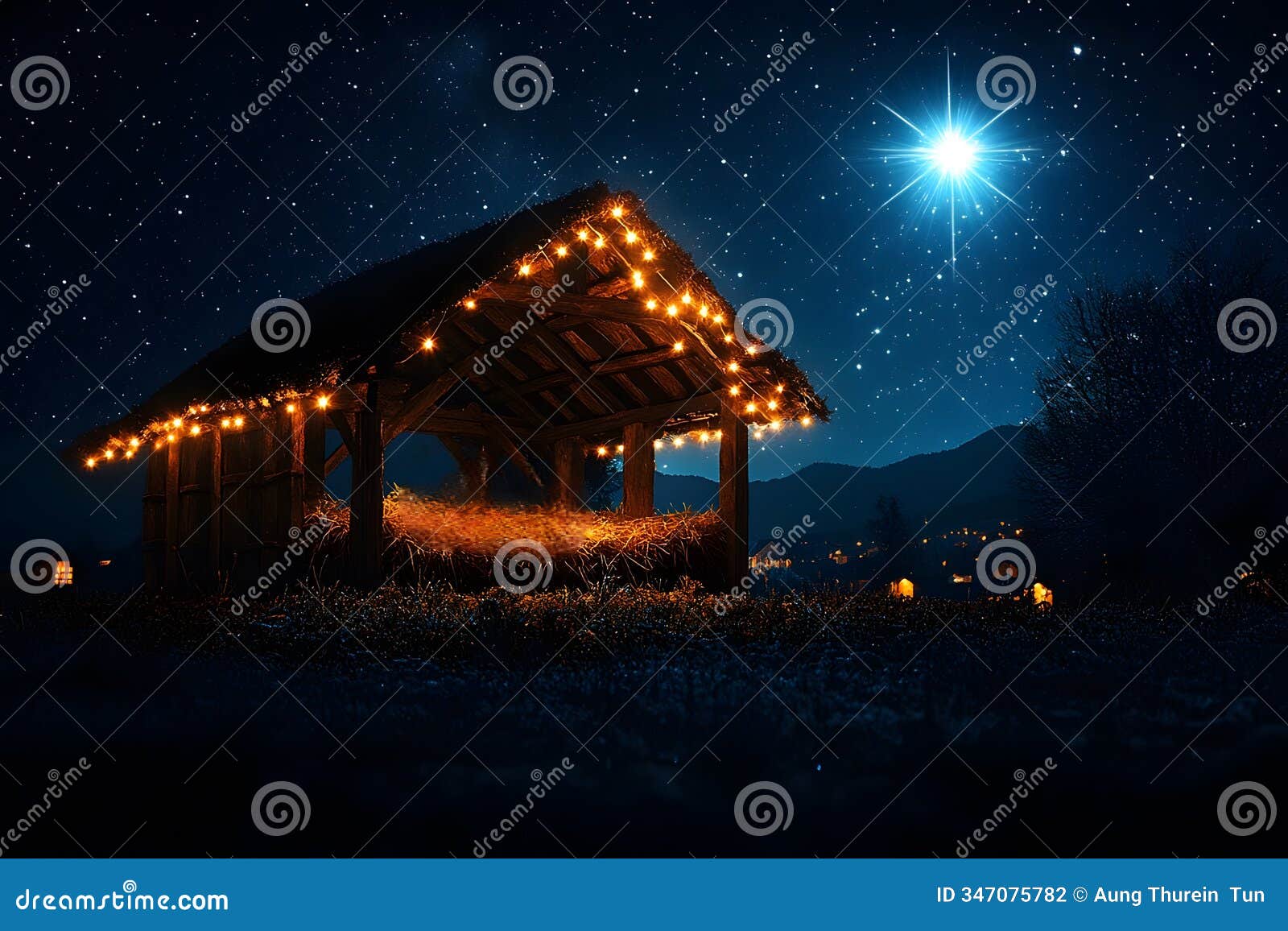 An Empty Manger and a Bright Star at Sky, As a Concept of Nativity ...