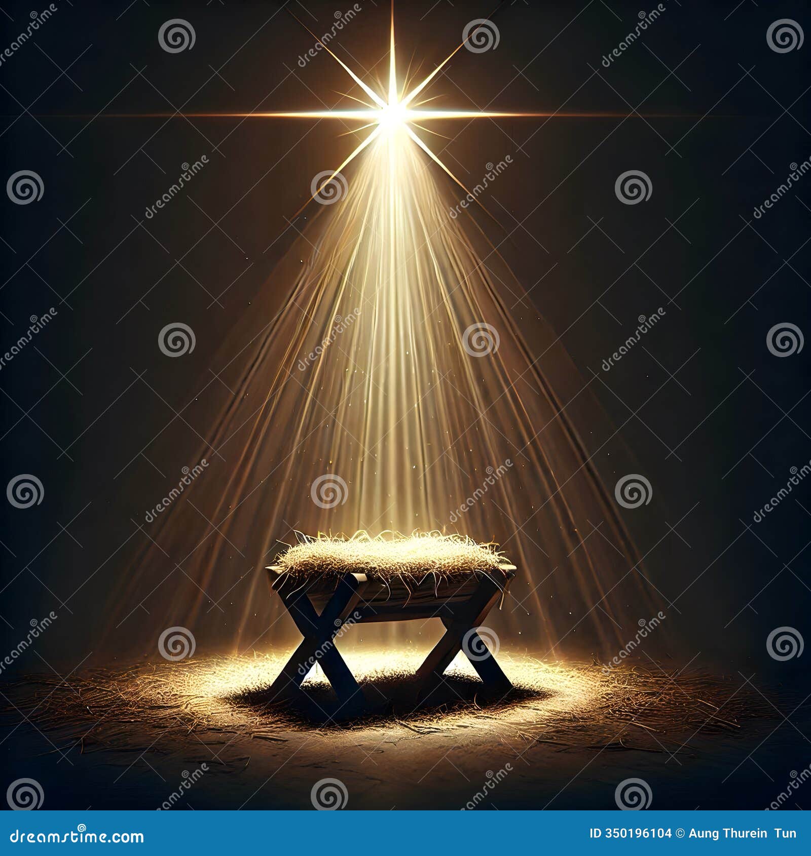 An Empty Manger and a Bright Star in Sky at Night, Concept of Nativity ...