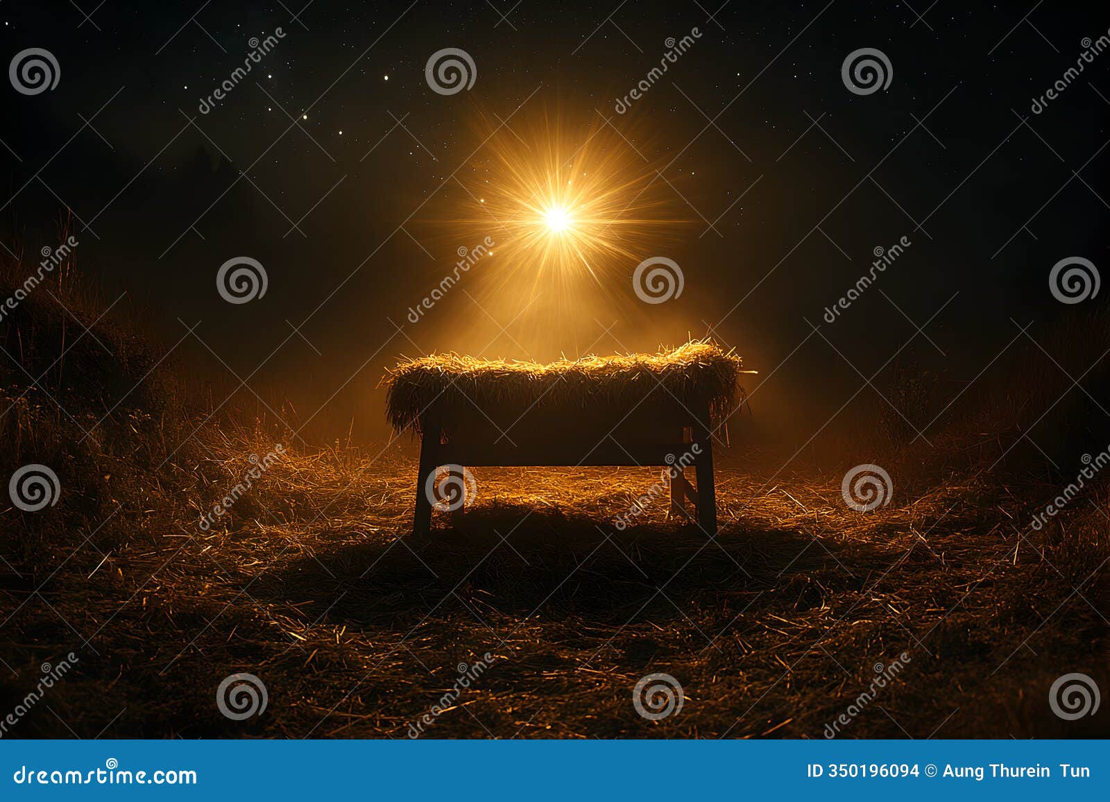 An Empty Manger and a Bright Star in Sky at Night, Concept of Nativity ...