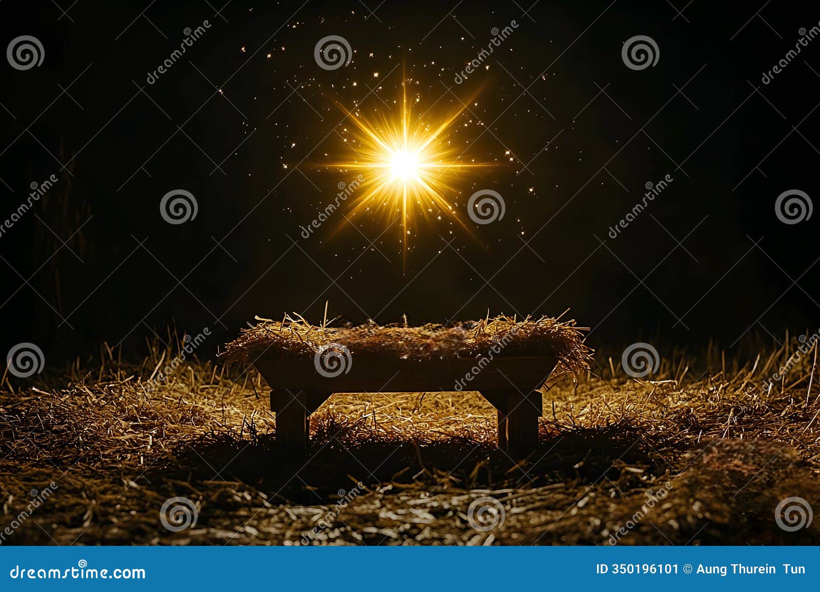 An Empty Manger and a Bright Star in Sky at Night, Concept of Nativity ...