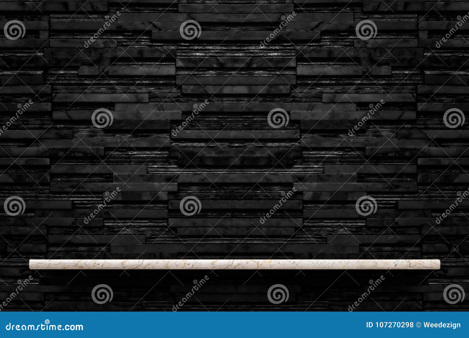 Empty Marble Stone Shelf at Black Layer Marble Tile Wall Background ...