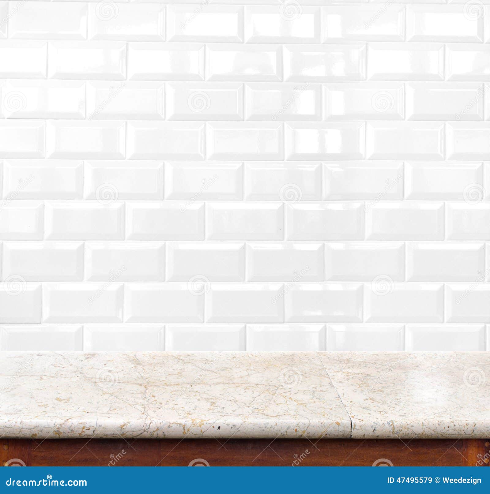 Empty Marble Table and Ceramic Tile Brick Wall in Background. Pr Stock ...