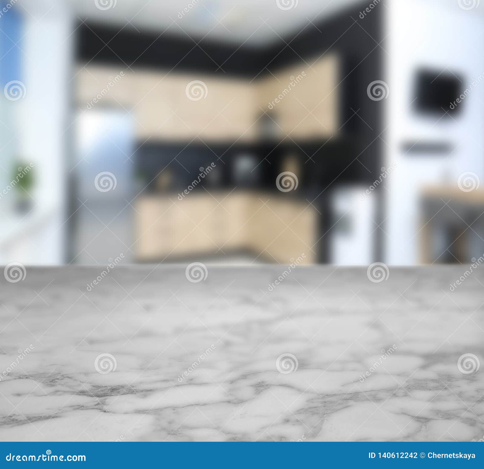 Empty Marble Table in Modern Kitchen. Stock Photo - Image of design ...