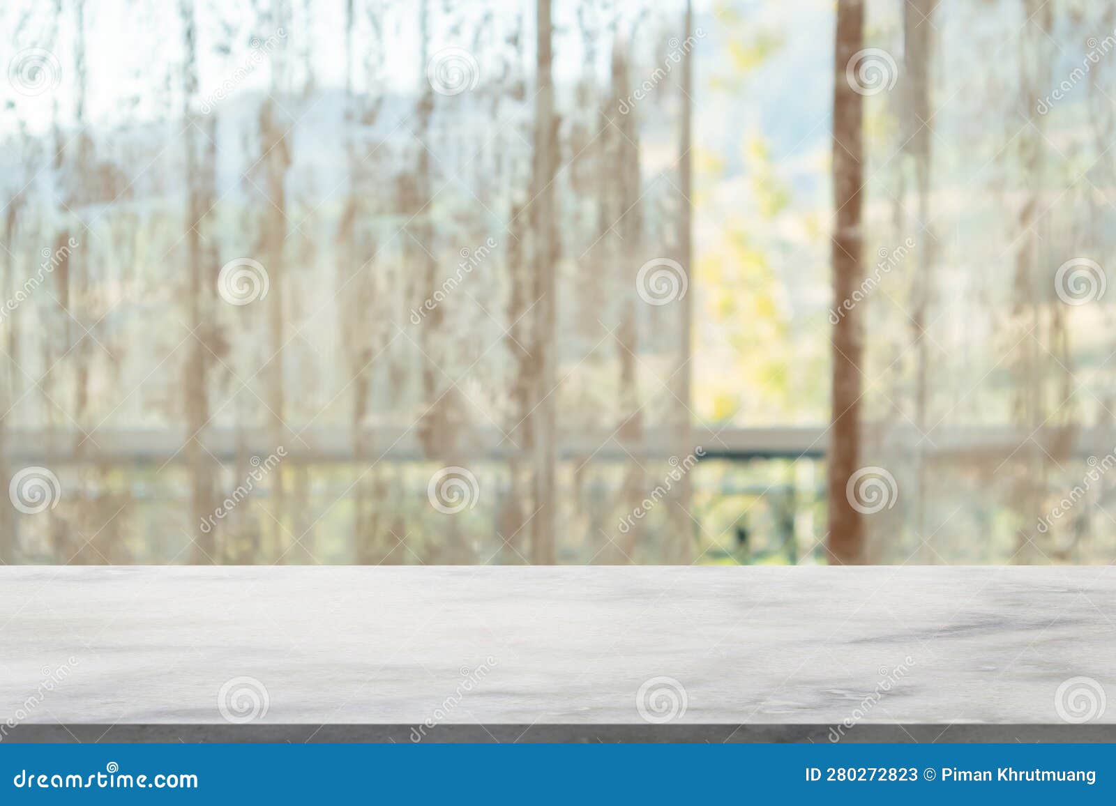 Empty Marble Table Top with Window Curtain Abstract Blur Background for ...