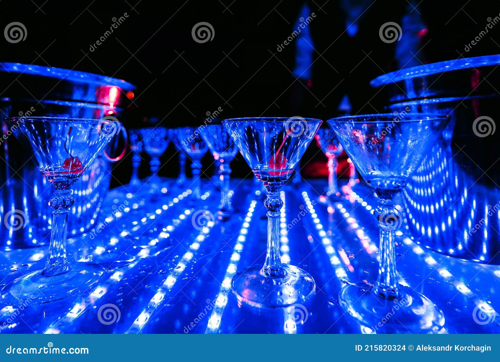 Empty Martini Glasses with Cherry on the Table at a Party Stock Photo ...