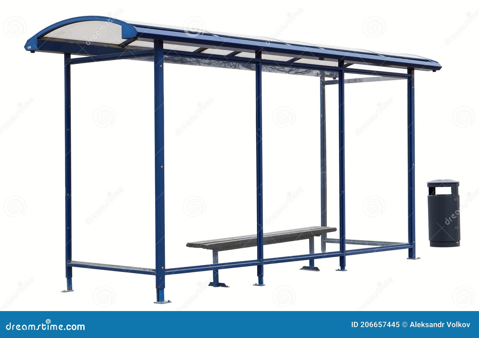 The Empty Mass Production Bus-stop with Bench and Waste Bin Isolated ...