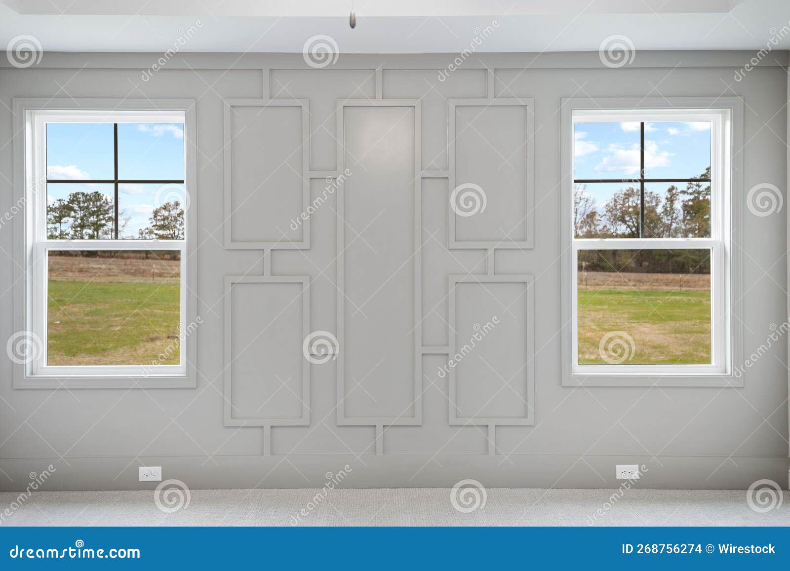 Empty Master Bedroom with Gray Walls and Windows with a View of the ...