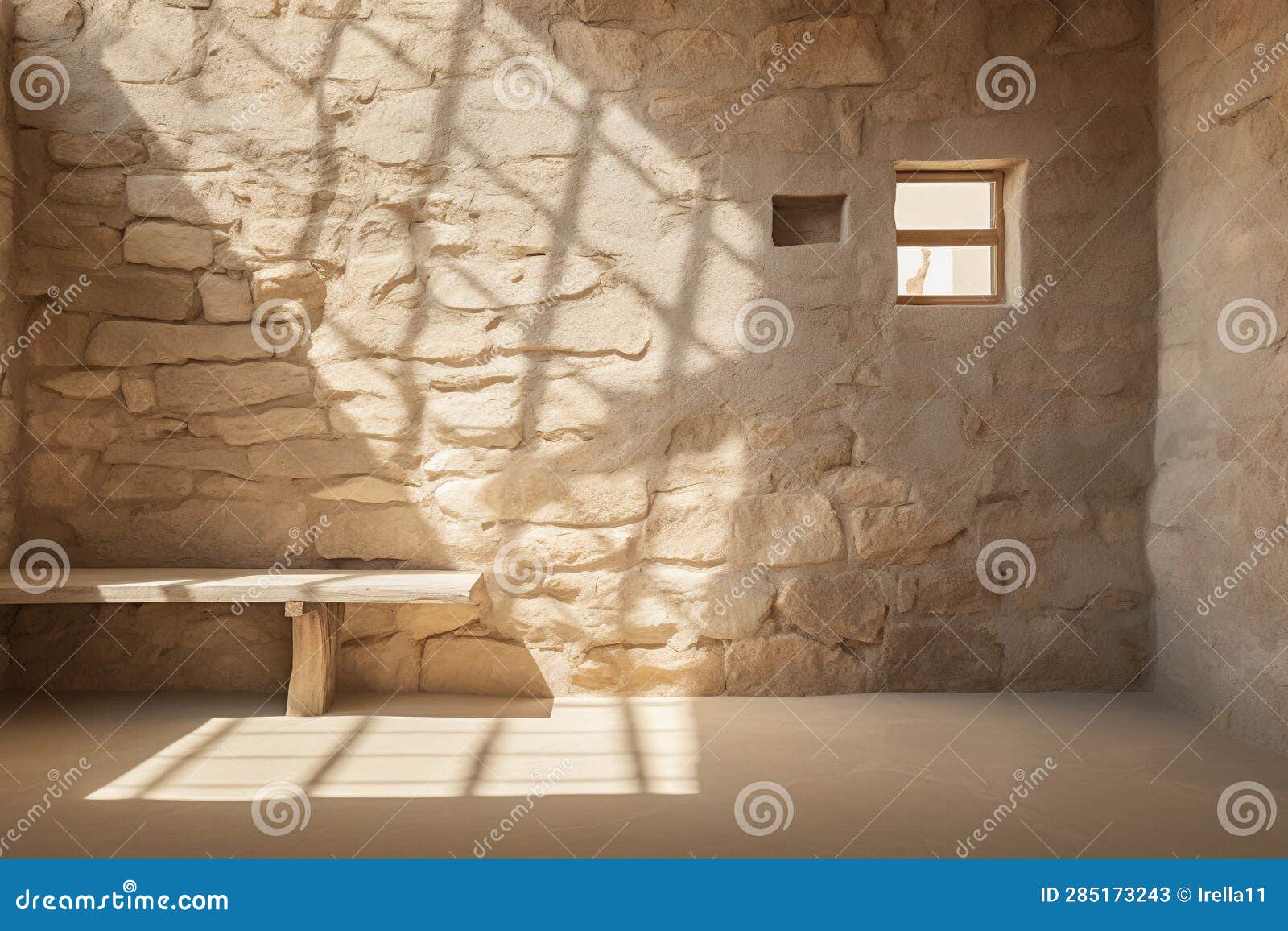 An Empty Medieval Room. a Wall of Light Beige Stone. Beautiful Daytime ...