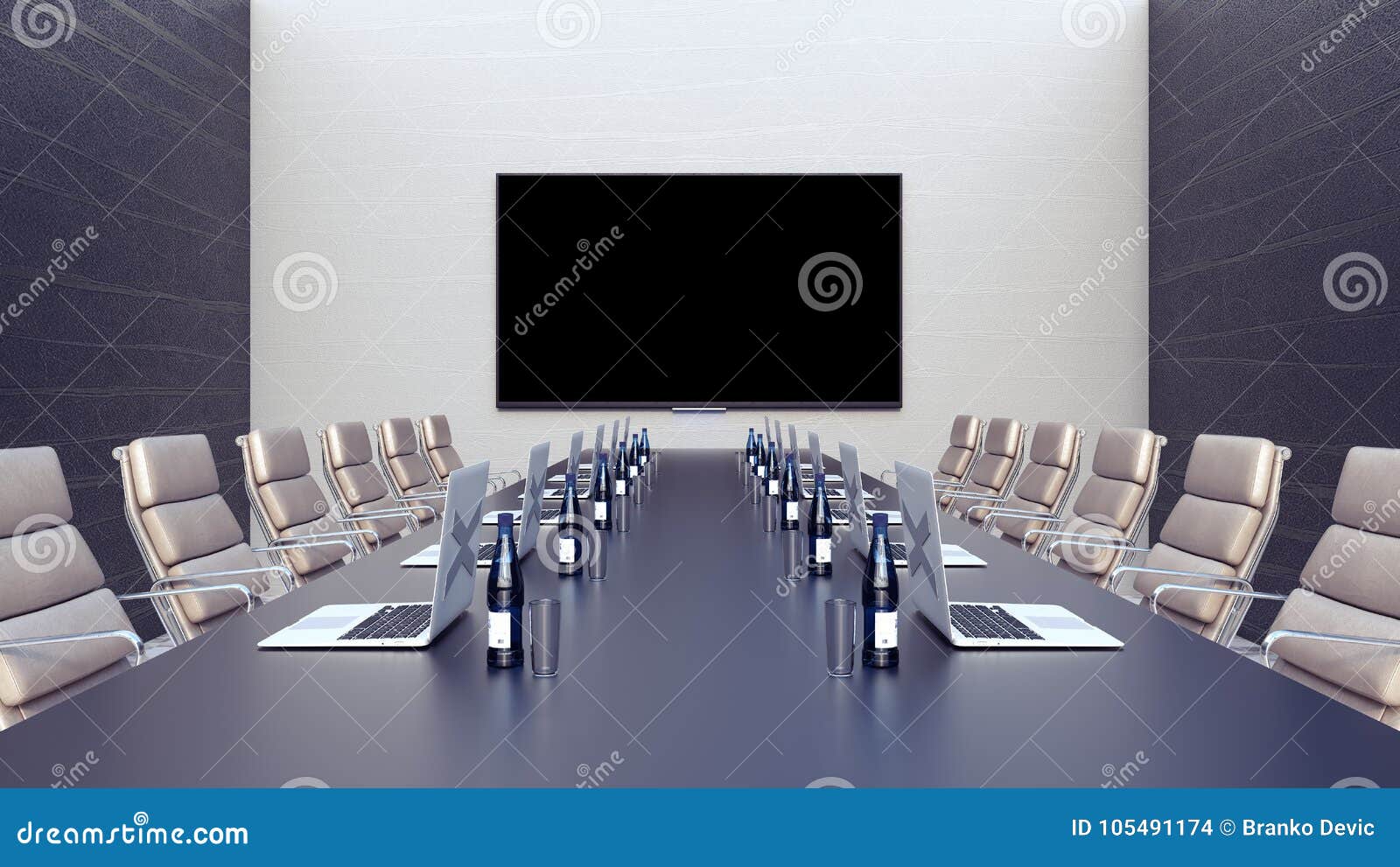 Empty Meeting Room and Conference Table with Laptops 3d Render 3d ...