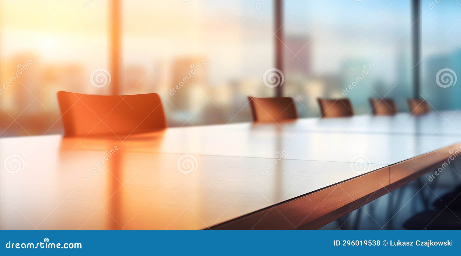 Empty Meeting Room Table Mock Up in Early Morning Light Blurred ...