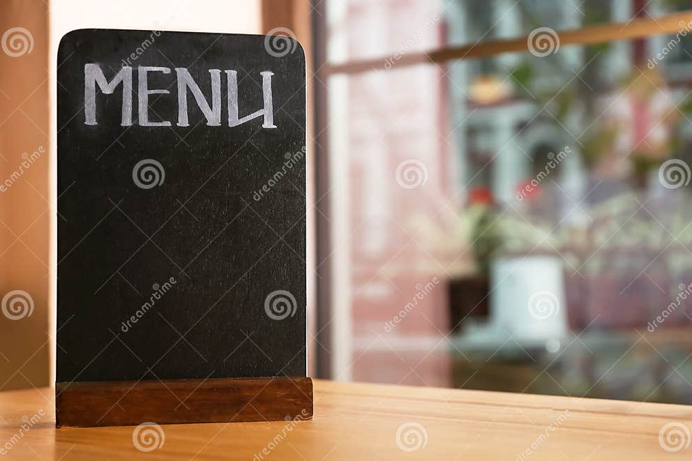 Empty Menu Board on Table in Cafe Stock Photo - Image of information ...