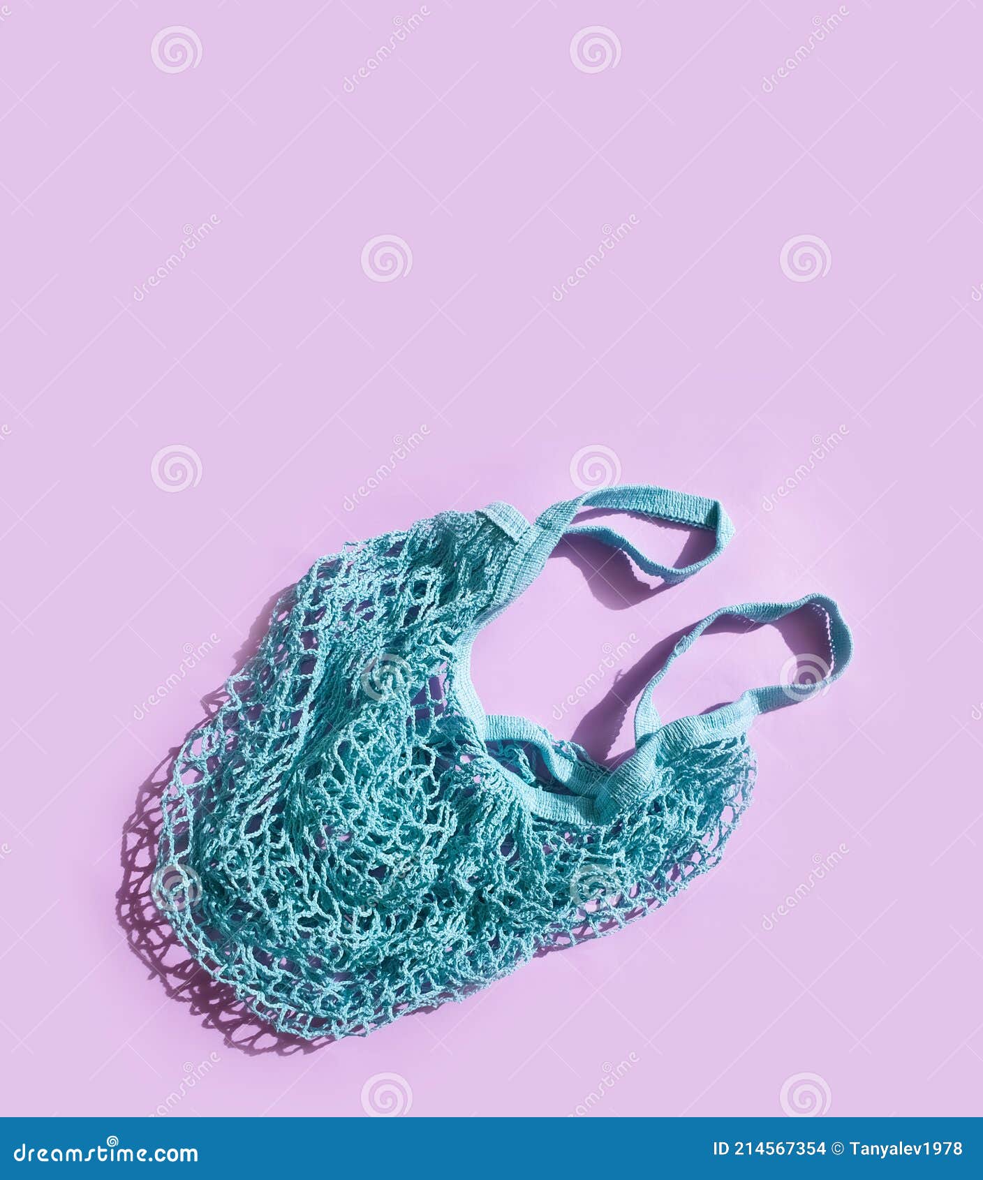 Empty Mesh Eco Bag on Colored Background Stock Photo - Image of ...