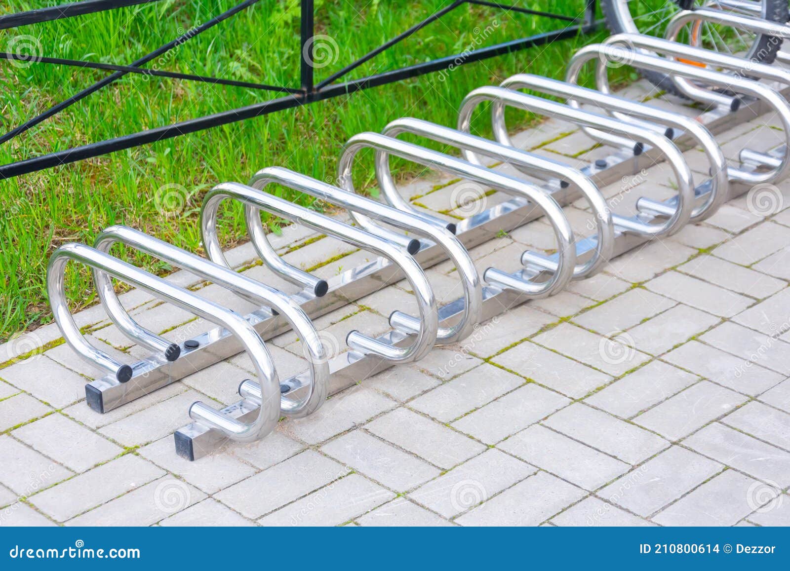 Empty Metal Bike Rack in Parking Lot of Campus Stock Photo - Image of ...