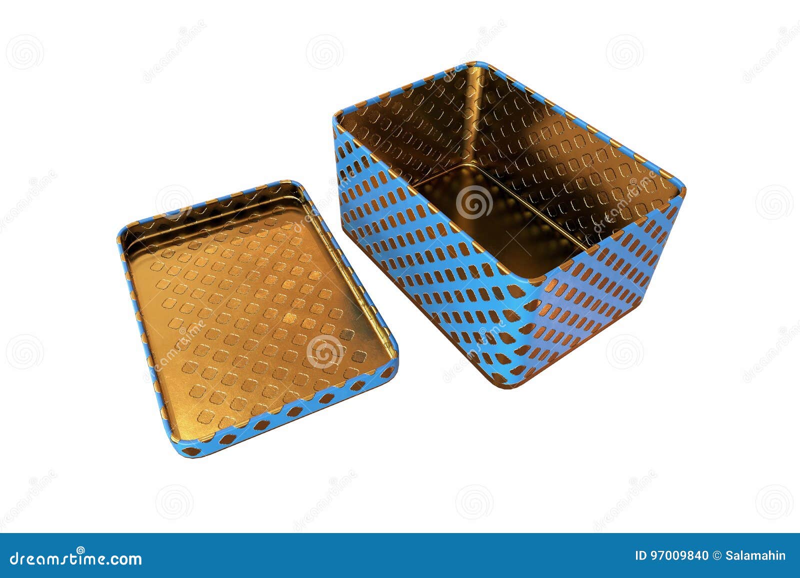 Empty Metal Box with Lid, Isolated on White Background, 3D Rendering ...