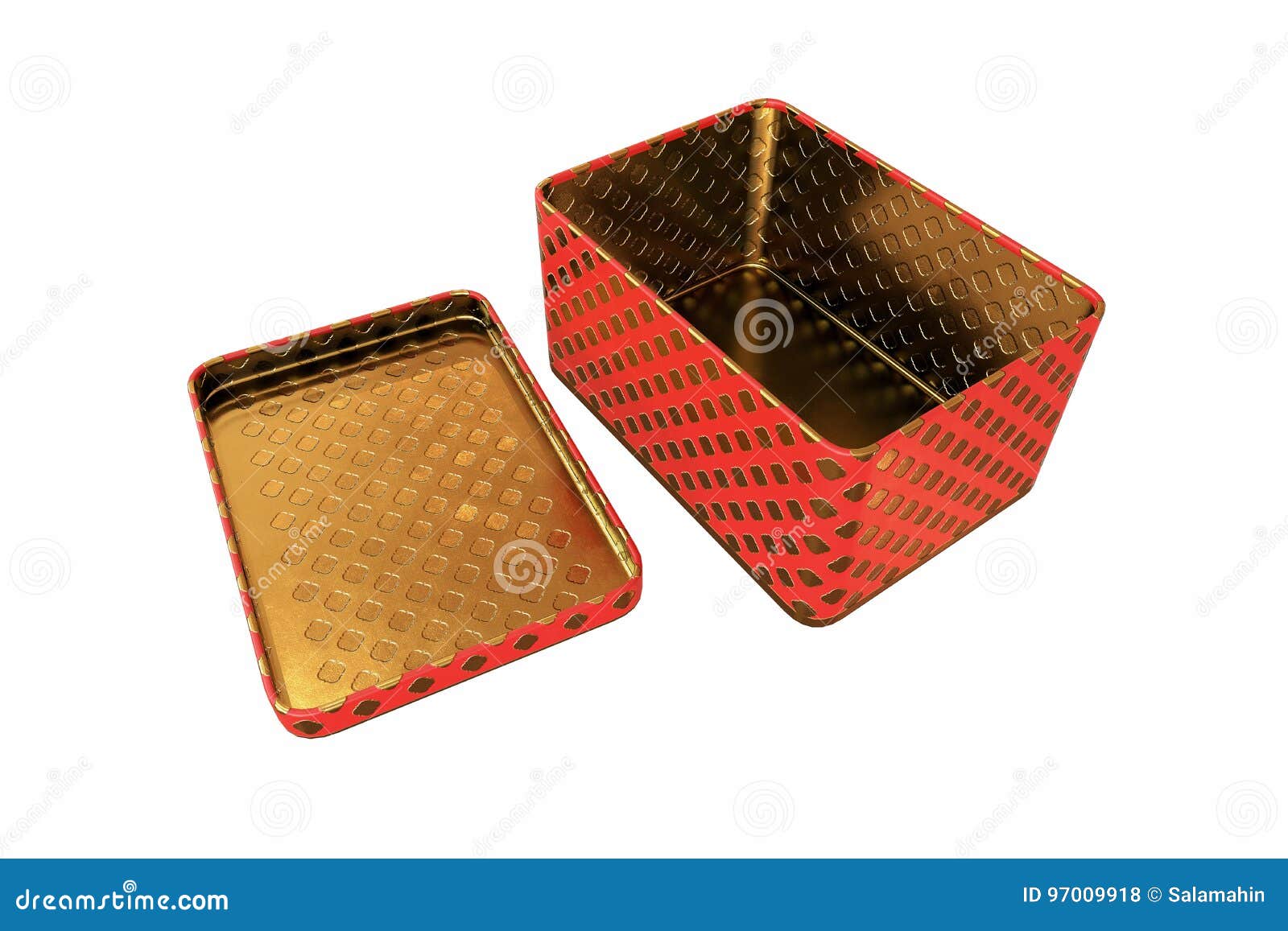 Empty Metal Box with Lid, Isolated on White Background, 3D Rendering ...