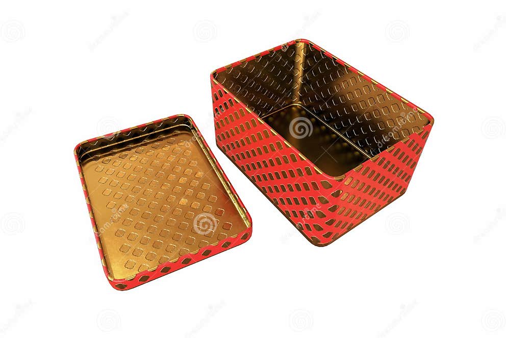 Empty Metal Box with Lid, Isolated on White Background, 3D Rendering ...