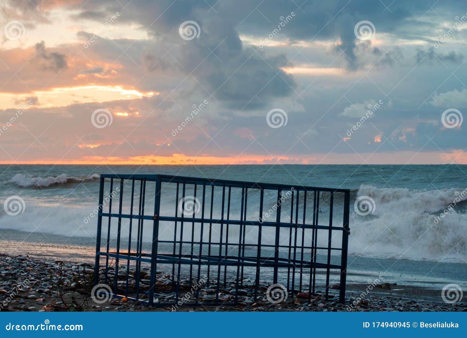 Empty Metal Cage on the Sunset Beach Stock Image - Image of prison ...