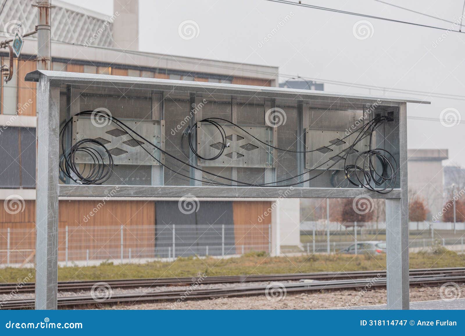 Empty Metal Frame for LED Displays on a Train Platform. Station ...