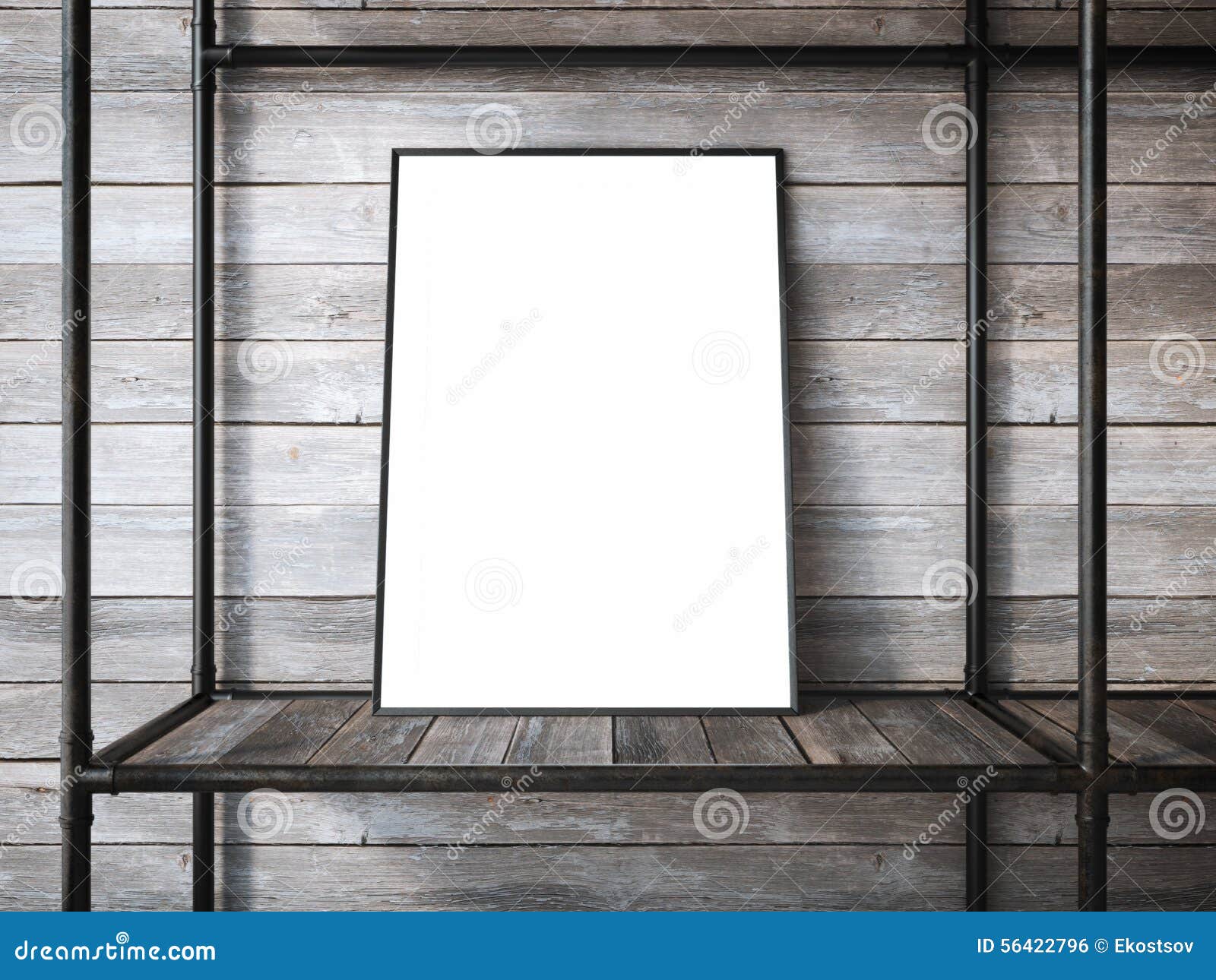 Empty Metal Shelves with Blank Frame 3d Rendering Stock Photo - Image ...