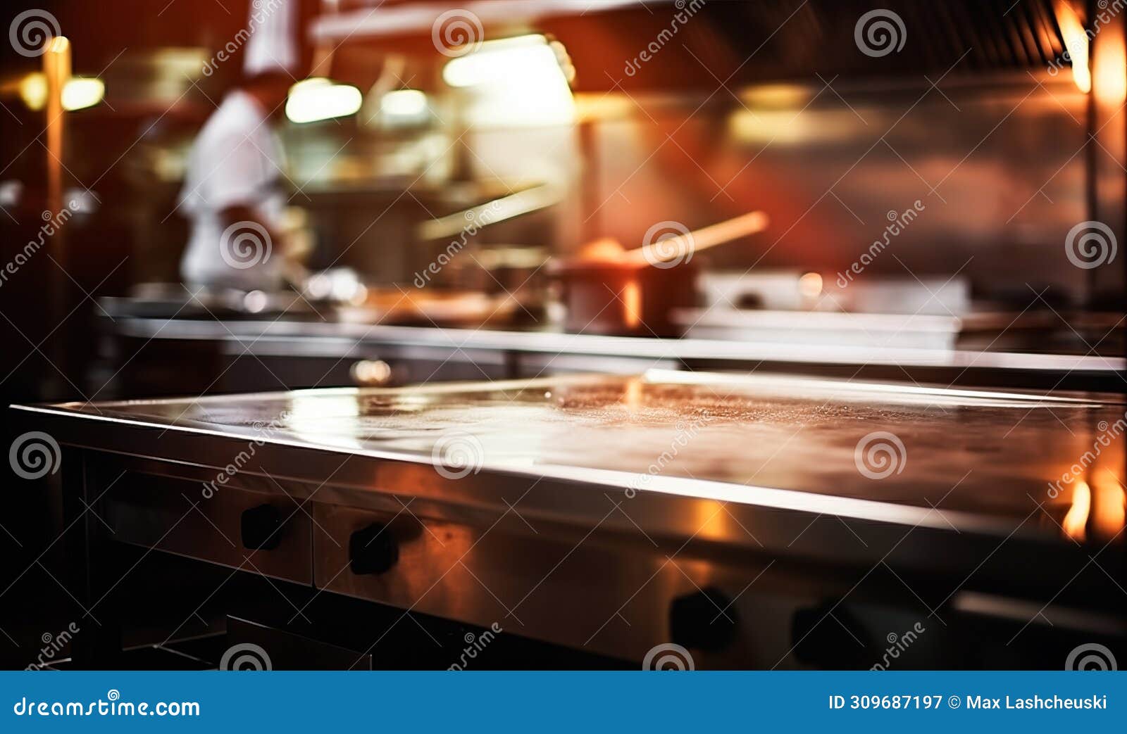 Empty Metal Table, Professional Restaurant Kitchen Background, Copy ...