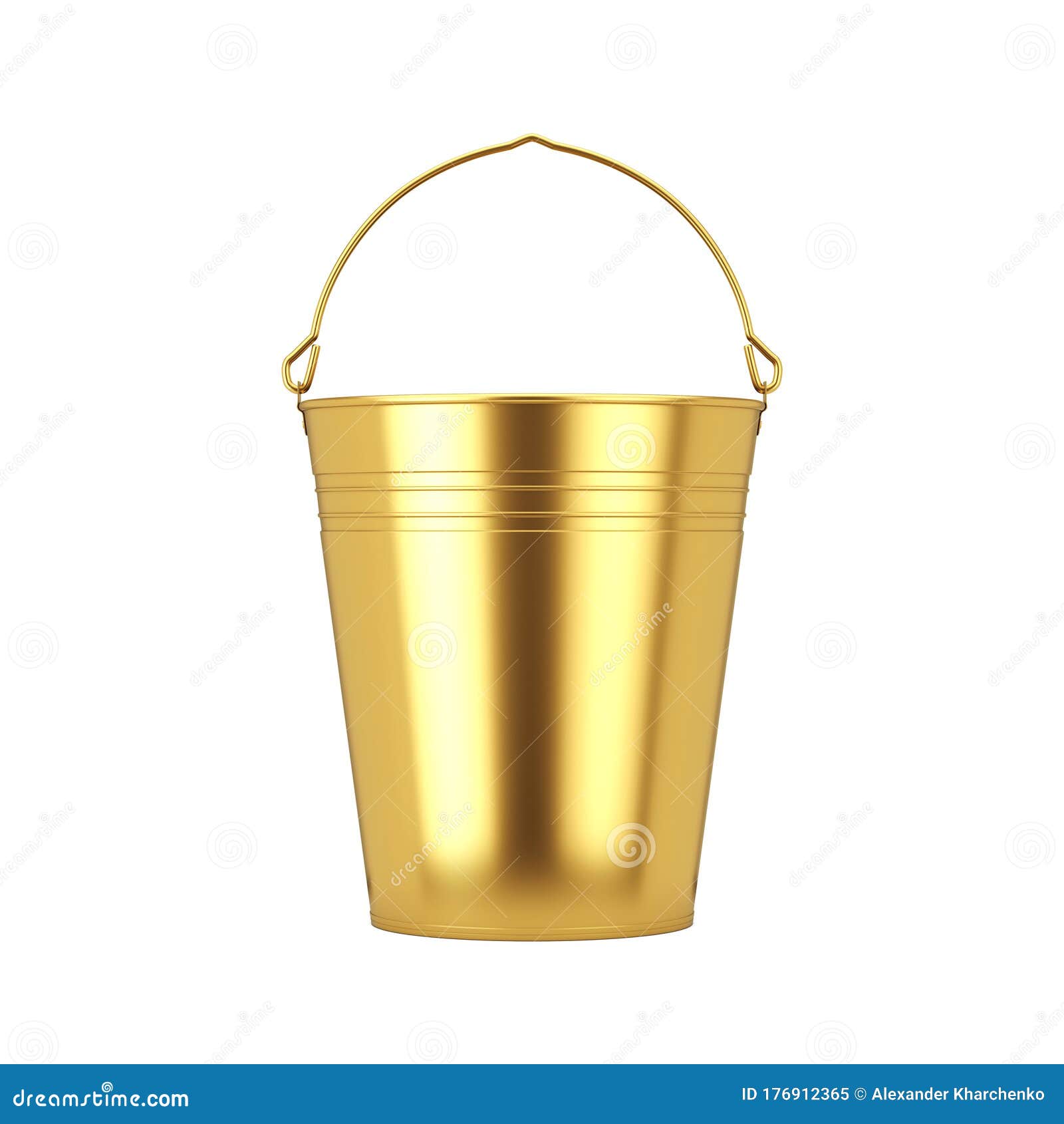 Empty Metall Gold Bucket with Handle. 3d Rendering Stock Illustration ...