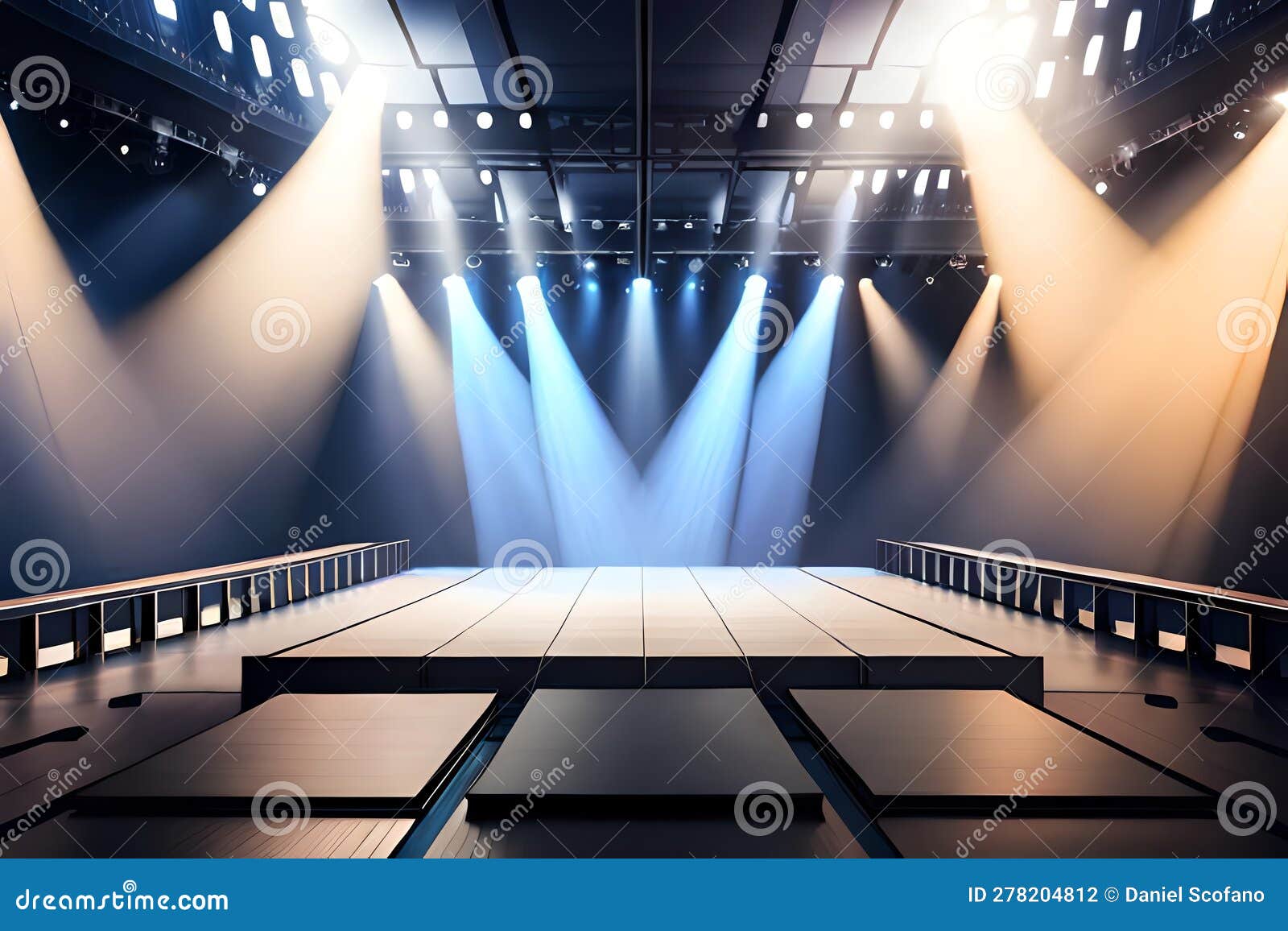 An Empty Metallic Stage with Lights and Atmospheric Smoke. Generative ...