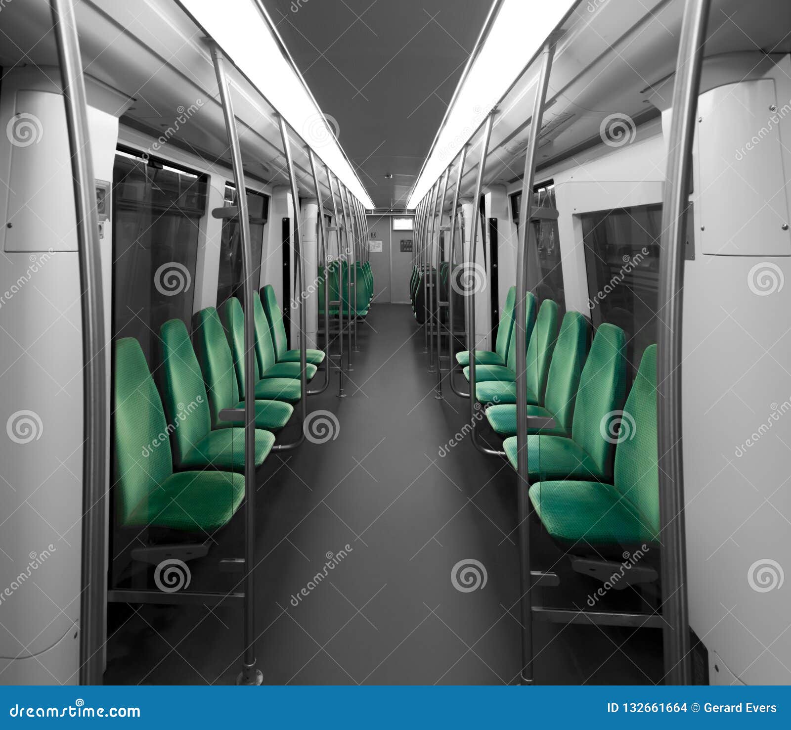 An Empty Metro Interior without People. the Seats are on Both Sides ...