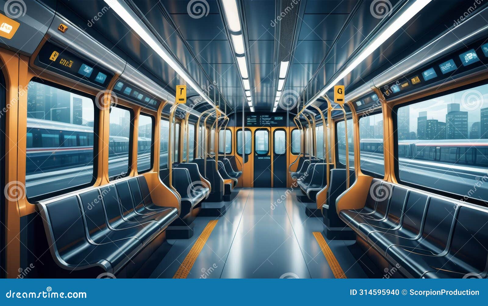 Empty Metro Train Interior Design Stock Photo - Image of sleek, vehicle ...