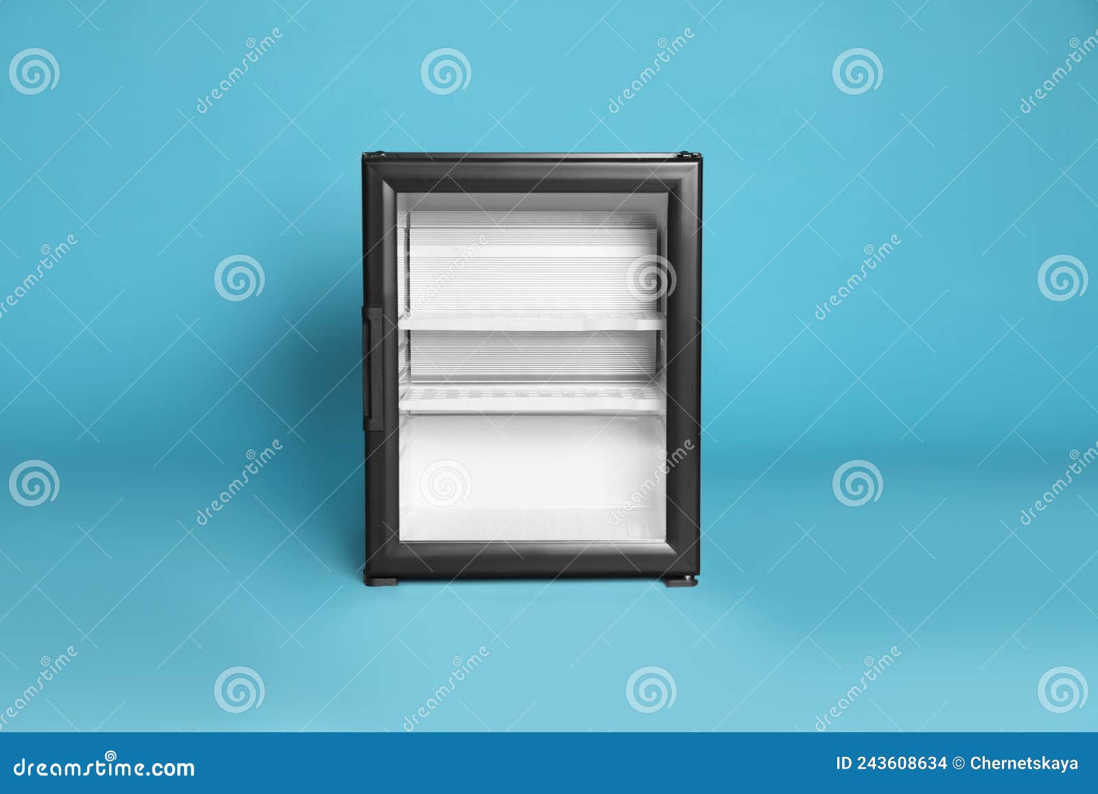 Empty Mini Bar with Glass Door on Turquoise Background Stock Photo ...