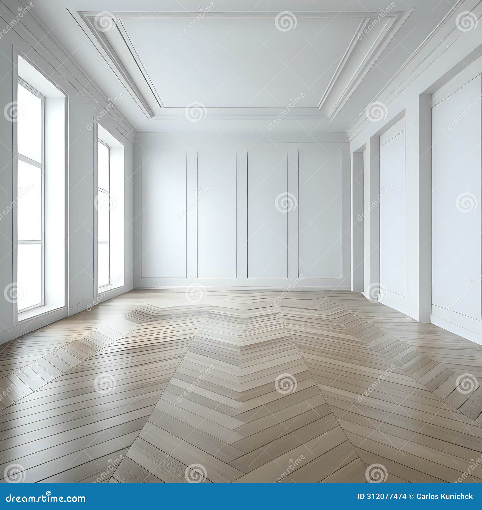 Empty Minimal Room Interior Design with Fishbone Flooring - Generated ...