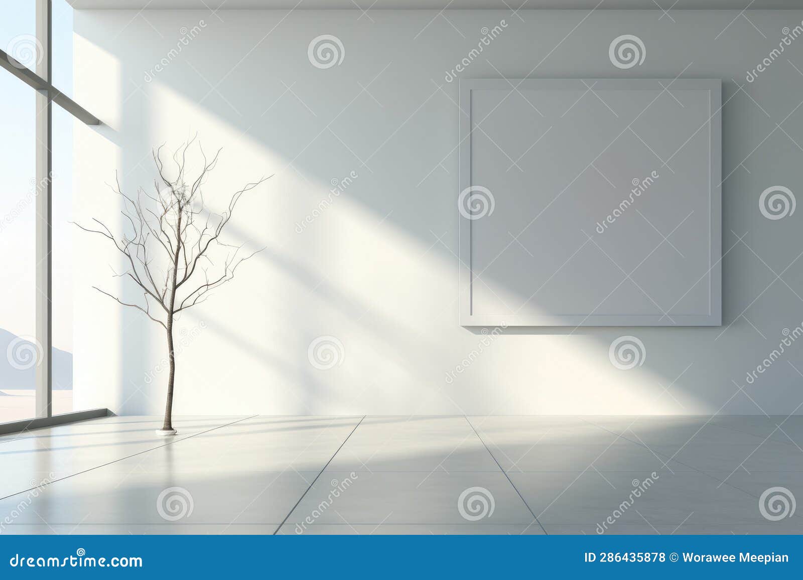 Empty Minimal White Room with Interesting with Glare from the Window ...