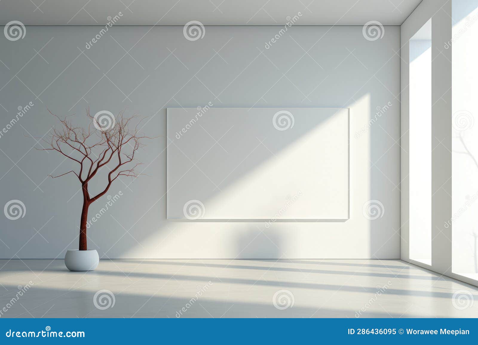 Empty Minimal White Room with Interesting with Glare from the Window ...