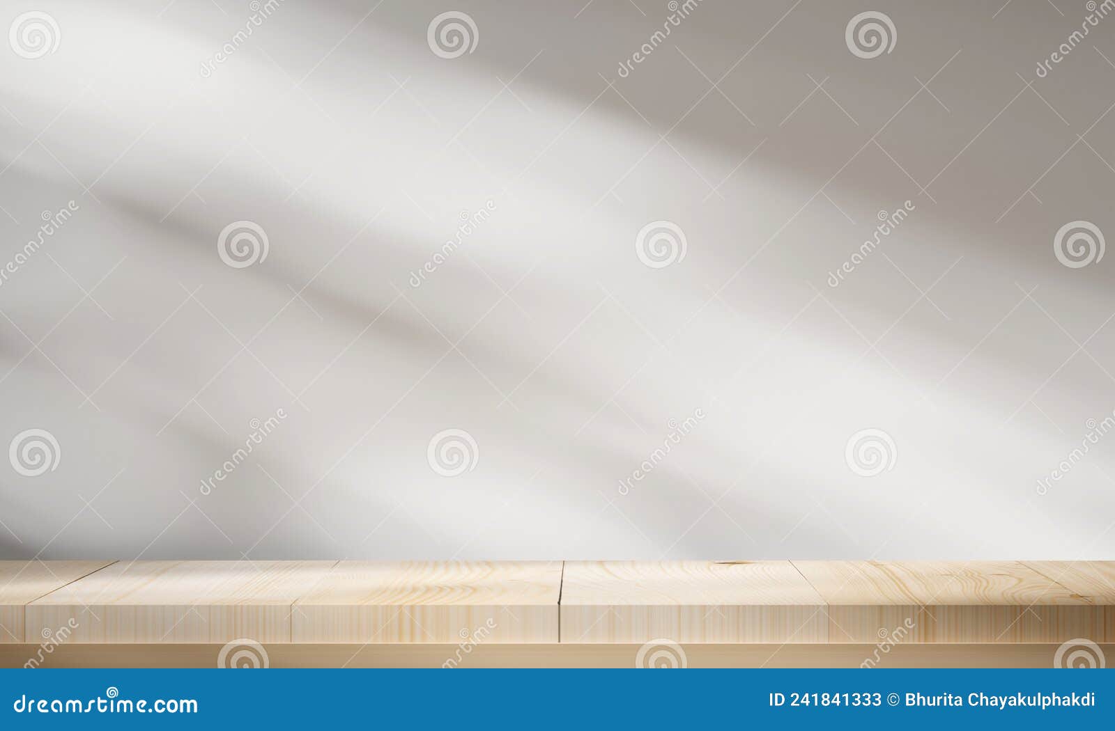 Empty Minimal Wooden Table with Tree Shadow Drop on White Wall ...