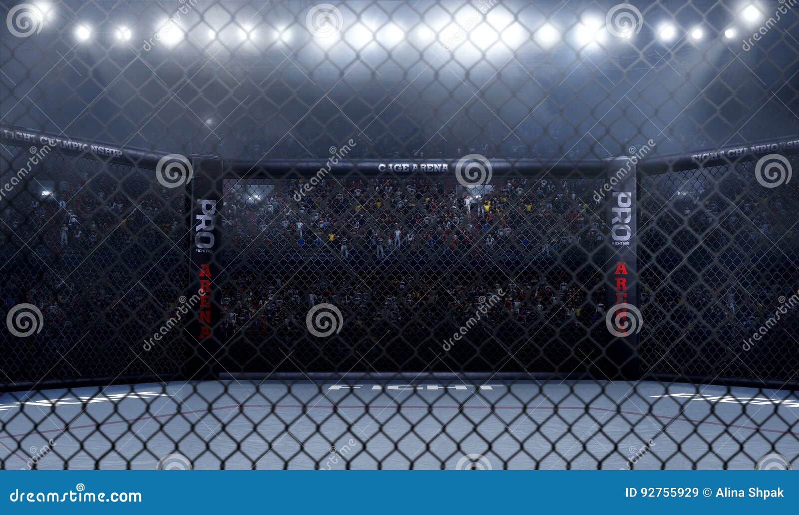 Empty Mma Arena Side View Under Lights. Complete Tribune. 3D Rendering ...