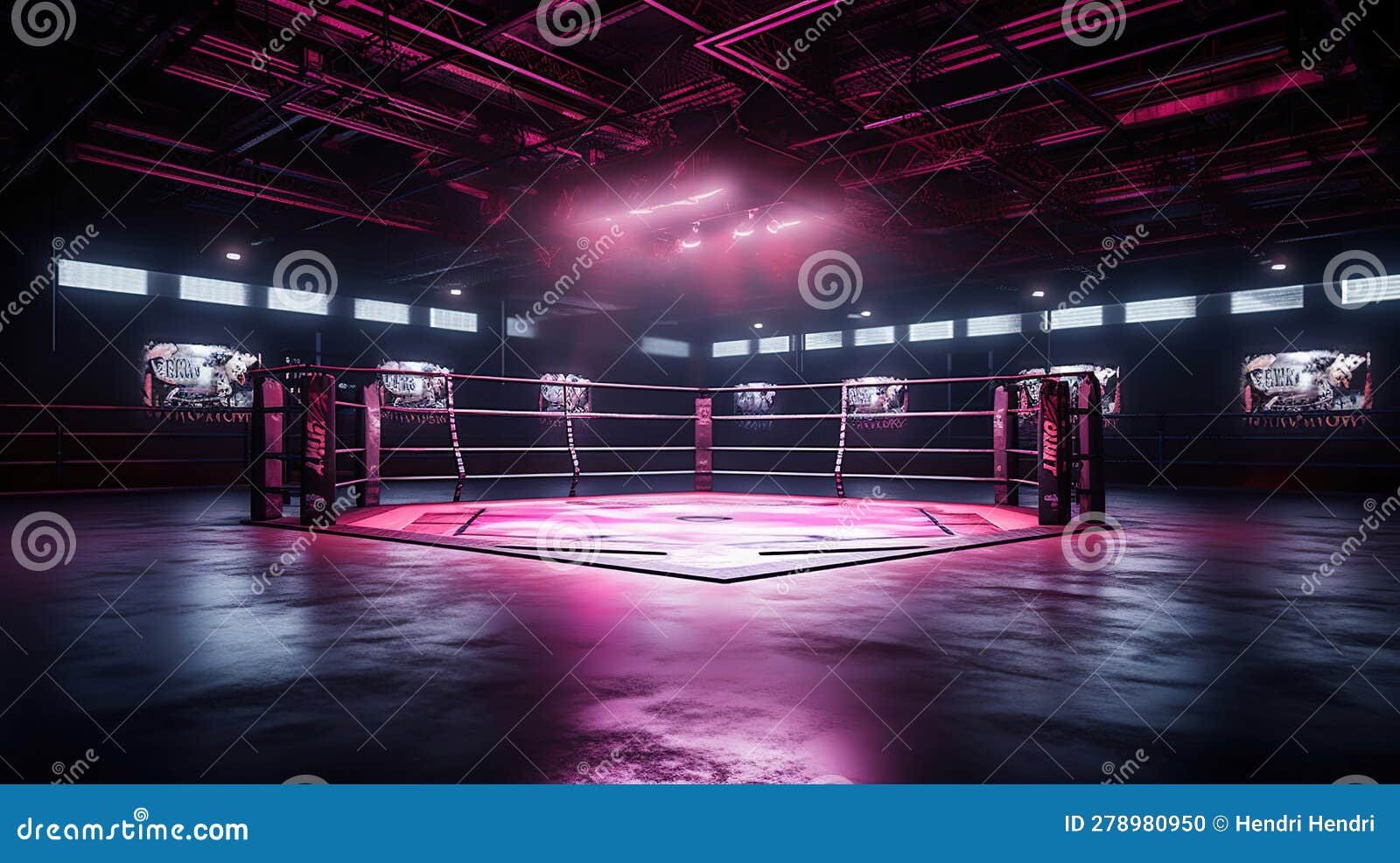 Empty Mma Arena Side View Under Lights. Complete Tribune Stock ...